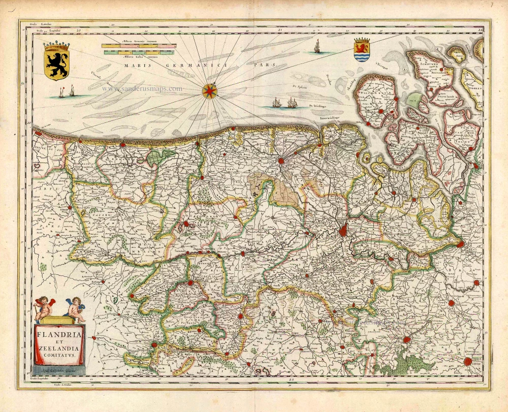 Old antique map of Flanders (Vlaanderen), by Willem & Joan Blaeu ...