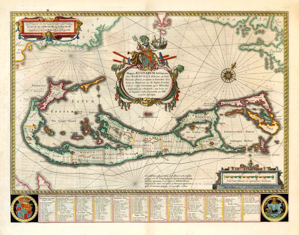 Old antique map of Bermuda, by Willem Blaeu. | Sanderus Antique Maps ...