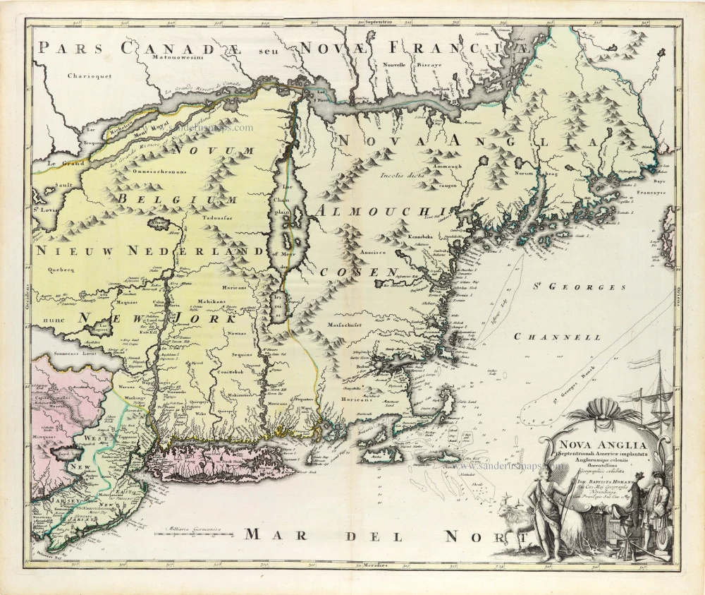 New England by J.B. Homann. | Sanderus Antique Maps - Antique Map Webshop