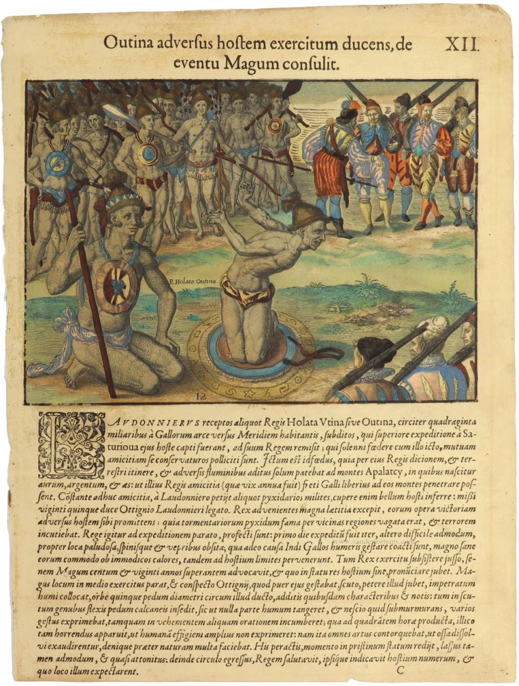 Outina, going at the head of his army, consults a sorcerer. | Sanderus ...